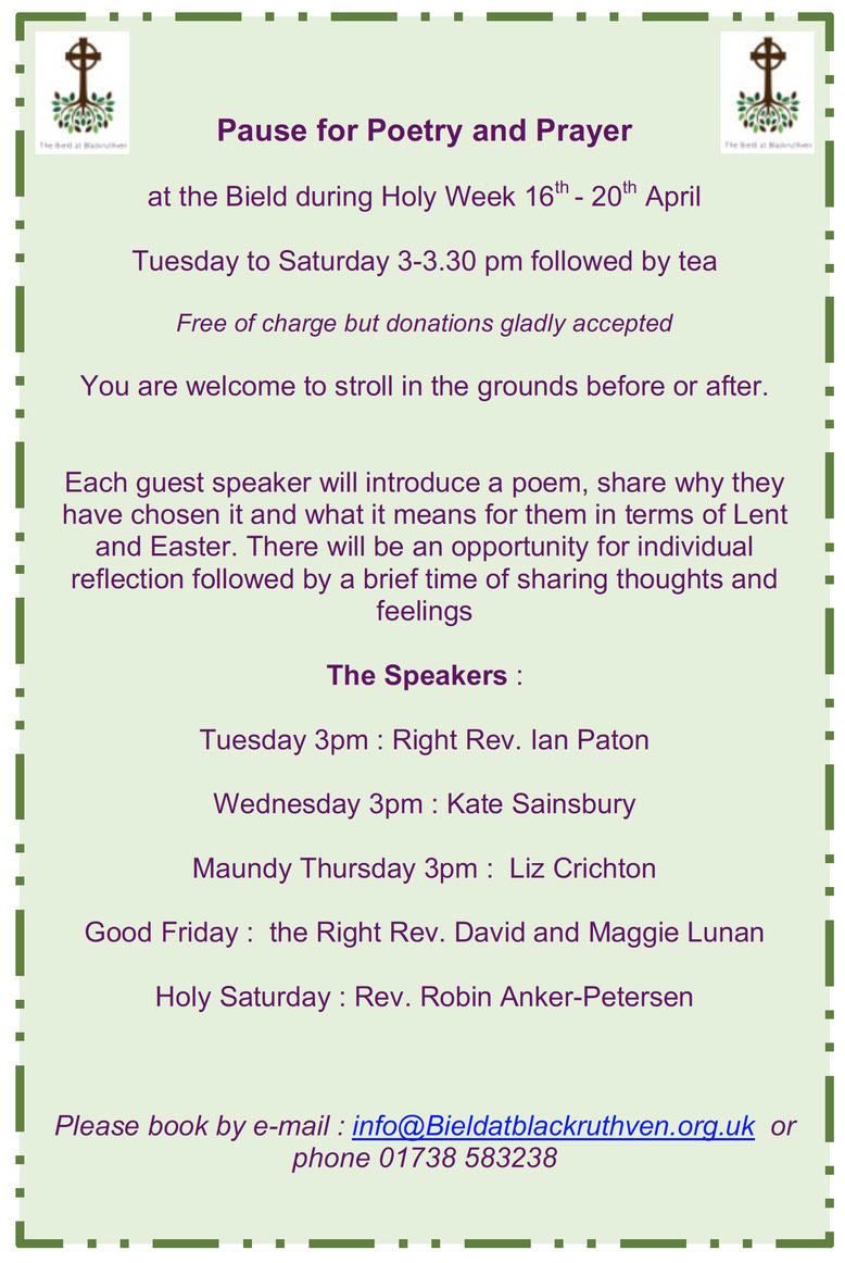 Poetry and Prayer for Holy Week at the Bield | Perth Action of Churches ...